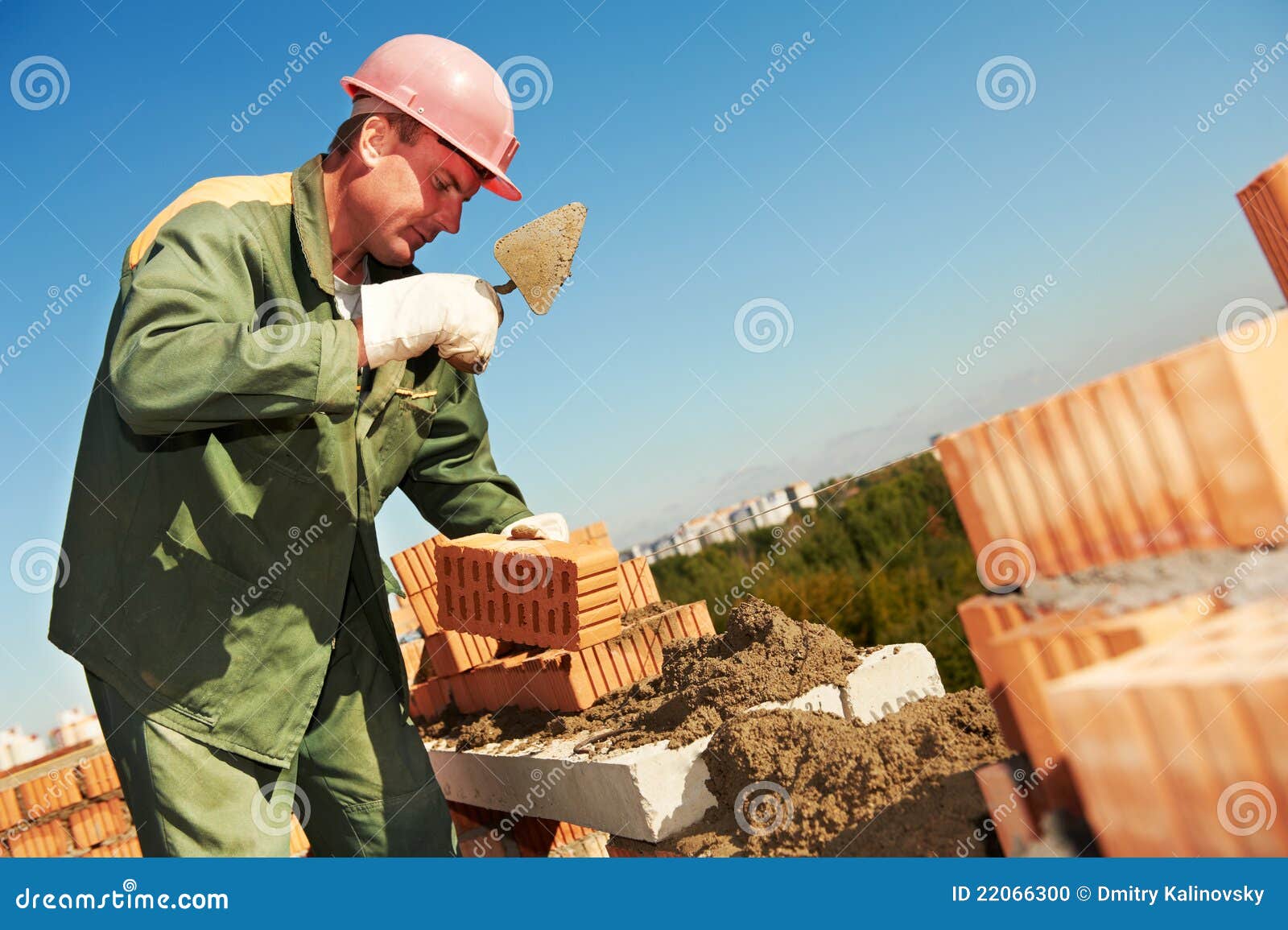 Construction Mason Worker Bricklayer Stock Photo - Image of plastering ...