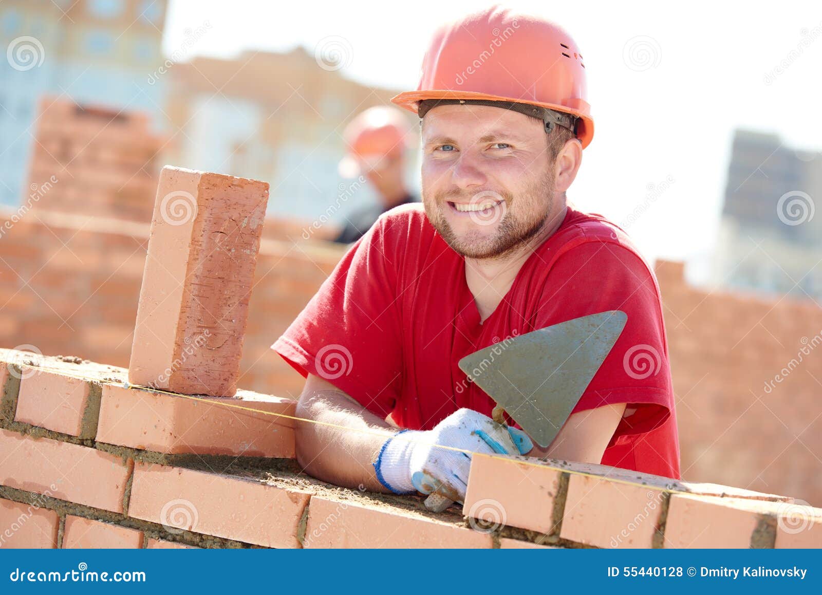 Bricklayer Mason Laying Chimney Bricks On House Royalty-Free Stock ...