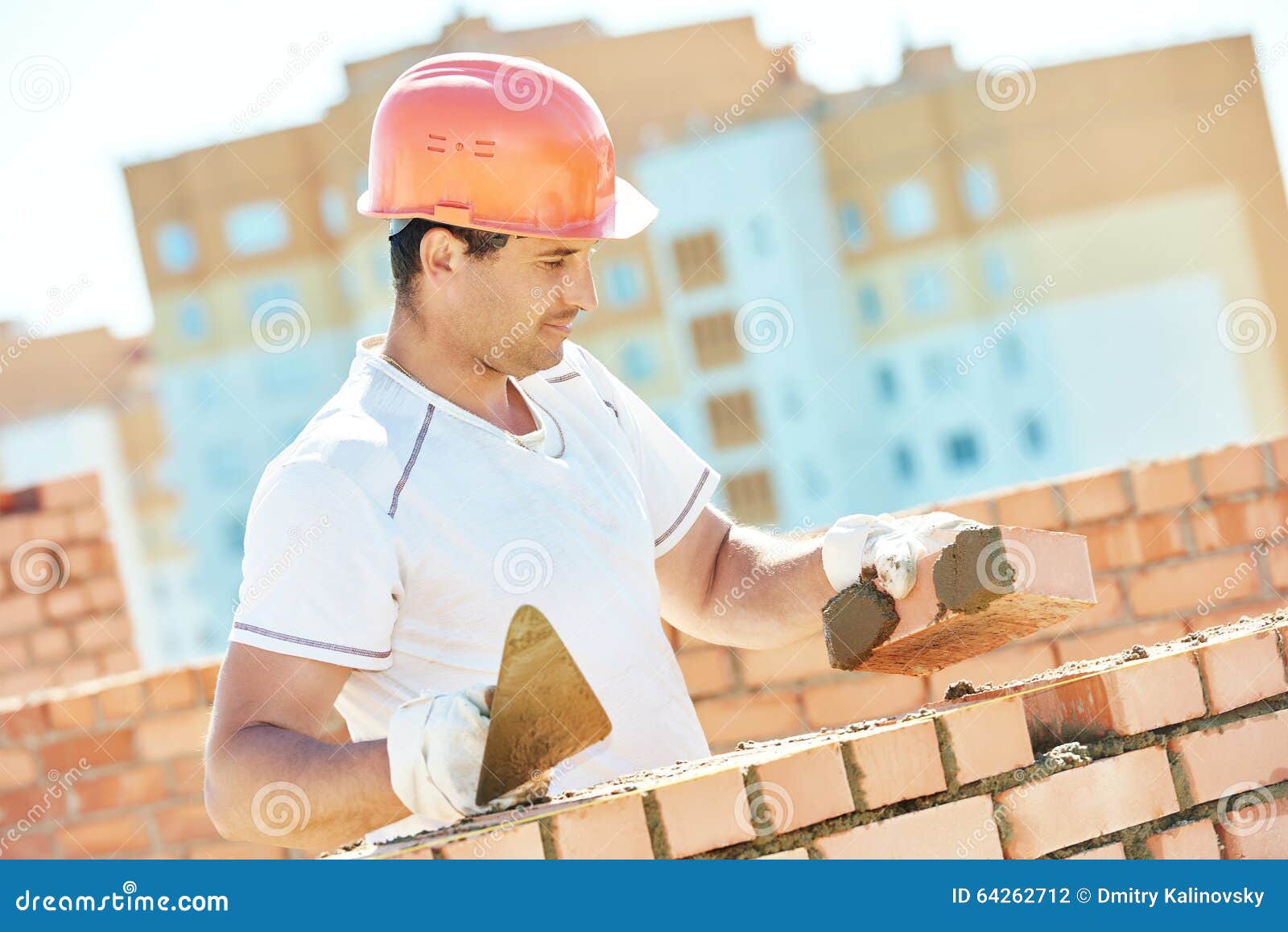 Construction Mason Worker Bricklayer Stock Photo - Image of plastering ...