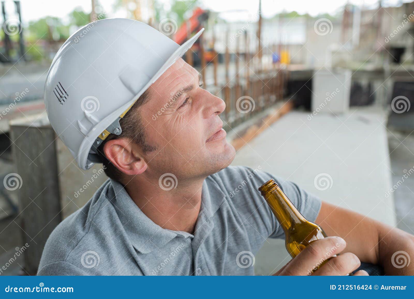 Construction Mason Worker Drinking Beer during Work Break Stock Photo ...