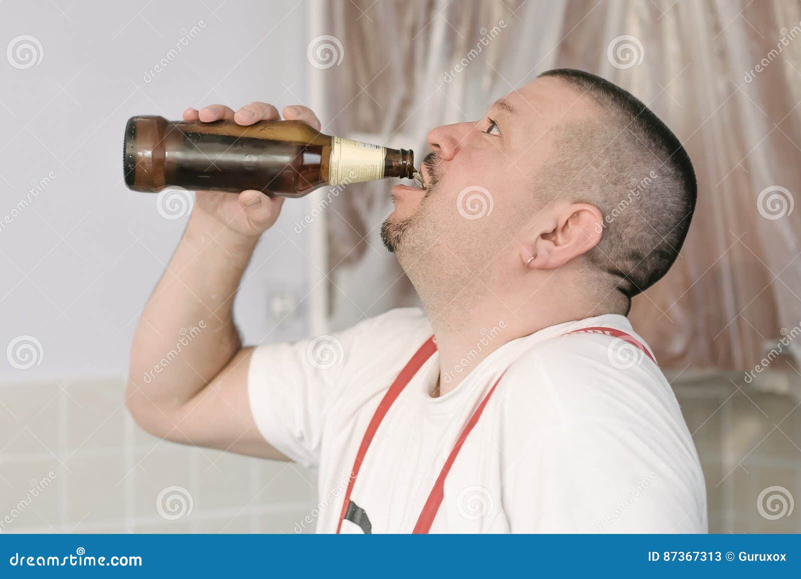 Construction Mason Worker Drinking Beer during Work Break Stock Image ...