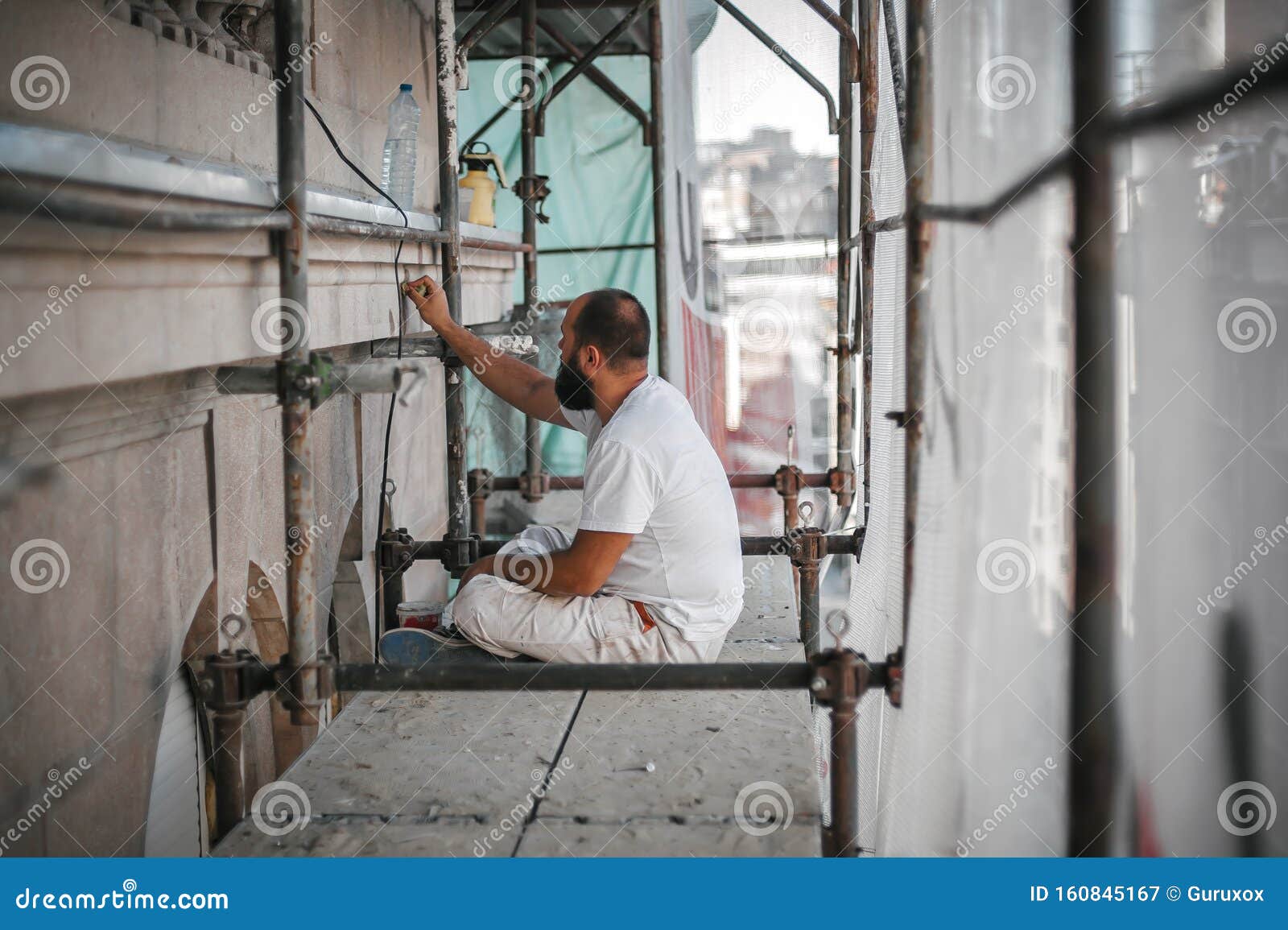 Construction Mason Worker Mixing Cement and Sand with Spatula Stock ...