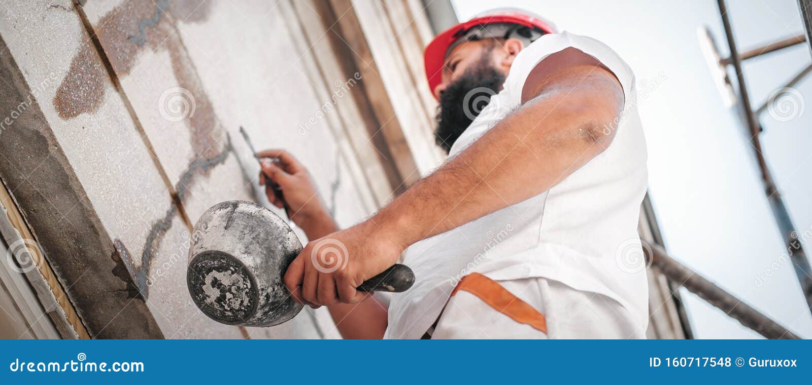 Construction Mason Worker Mixing Cement and Sand with Spatula Stock ...