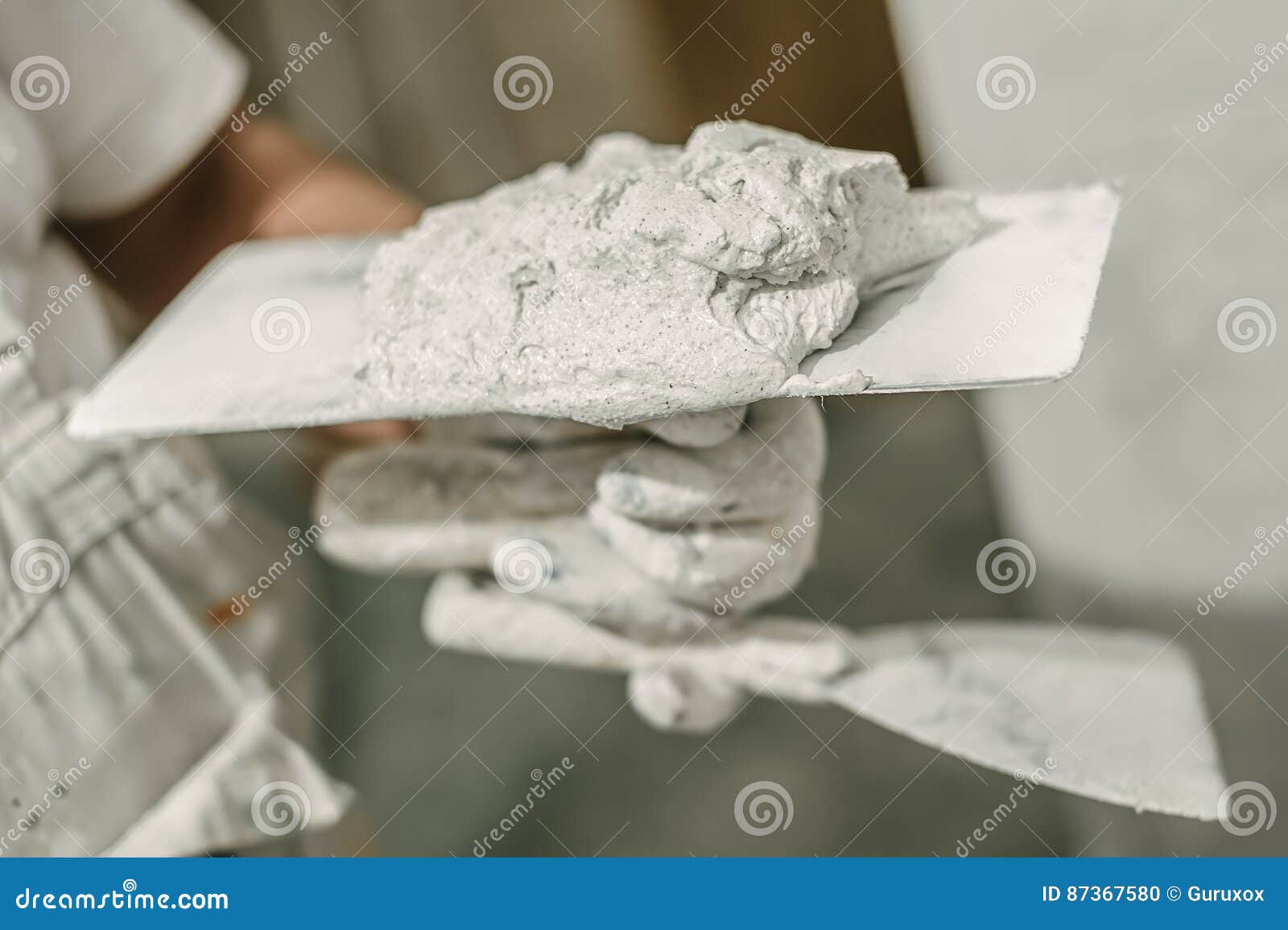Construction Mason Worker with Spatula and Mortar Stock Photo - Image ...