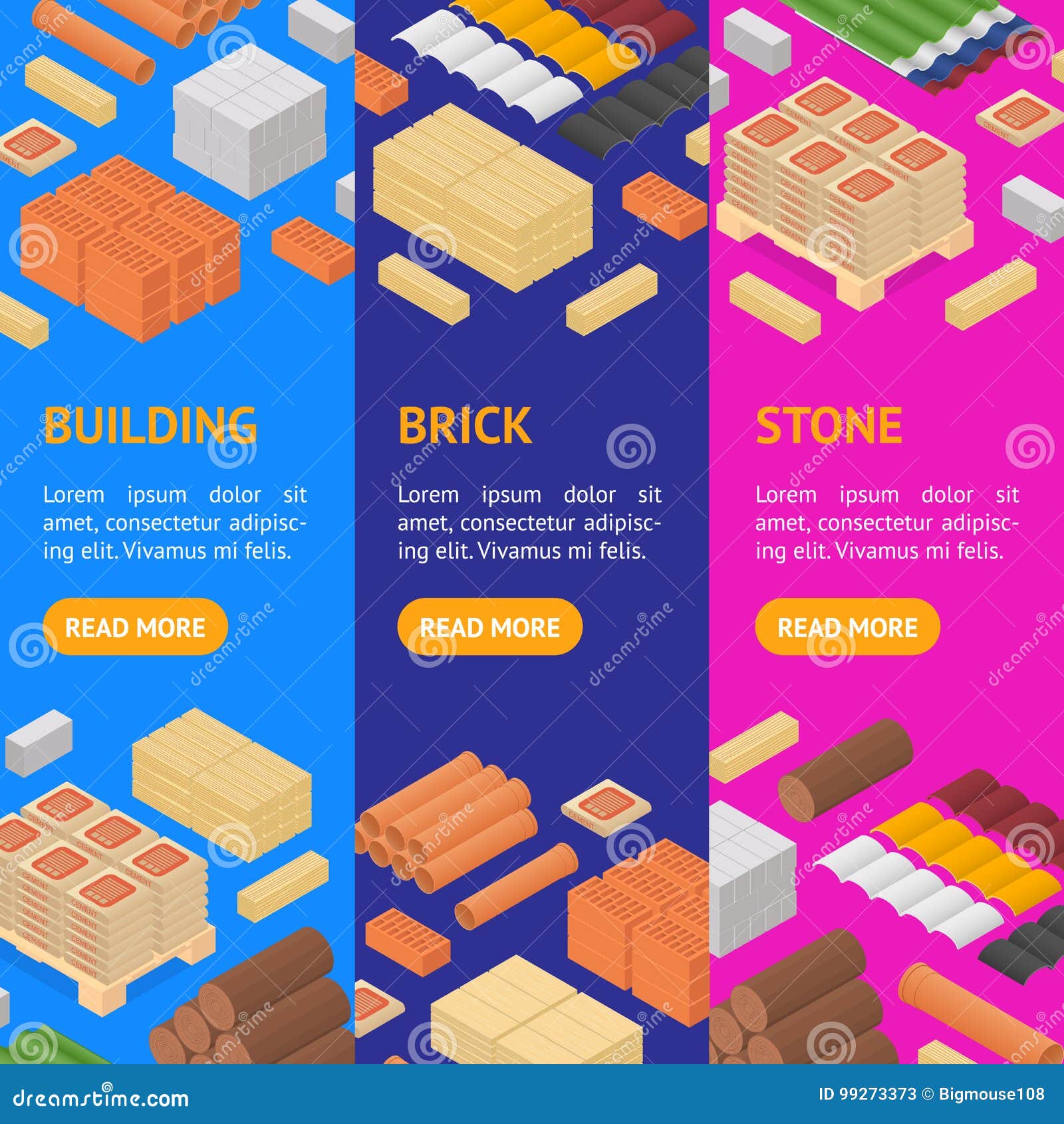 Construction Material Banner Vecrtical Set Isometric View. Vector Stock ...
