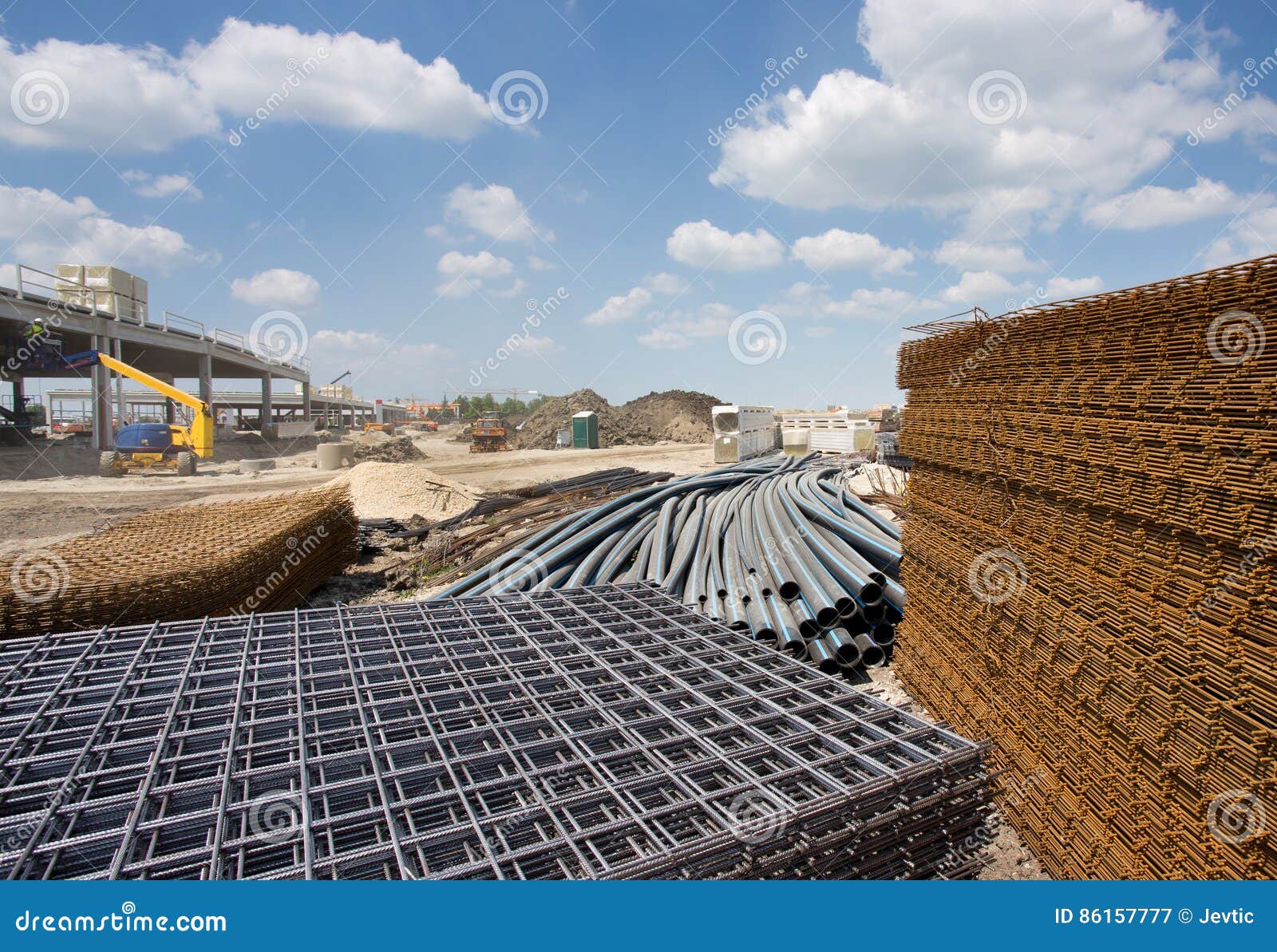 Construction Material at Building Site Stock Image - Image of rebar ...