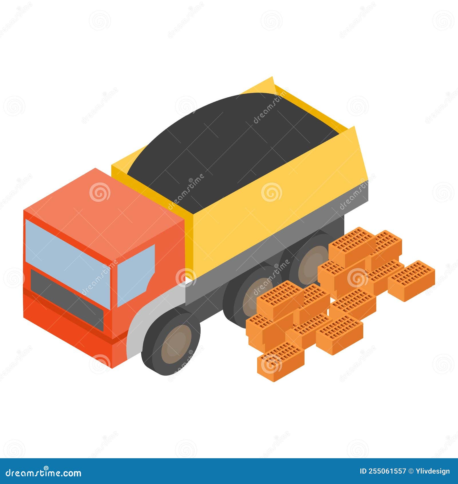 Construction Material Icon Isometric Vector. Dump Truck with Asphalt ...
