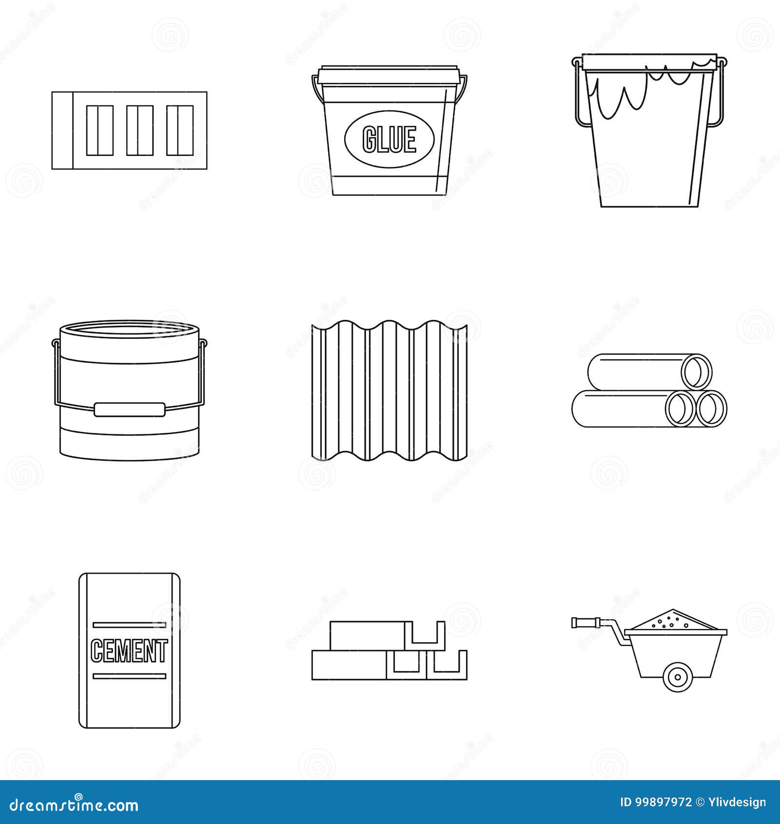 Construction Material Icon Set, Outline Style Stock Vector ...