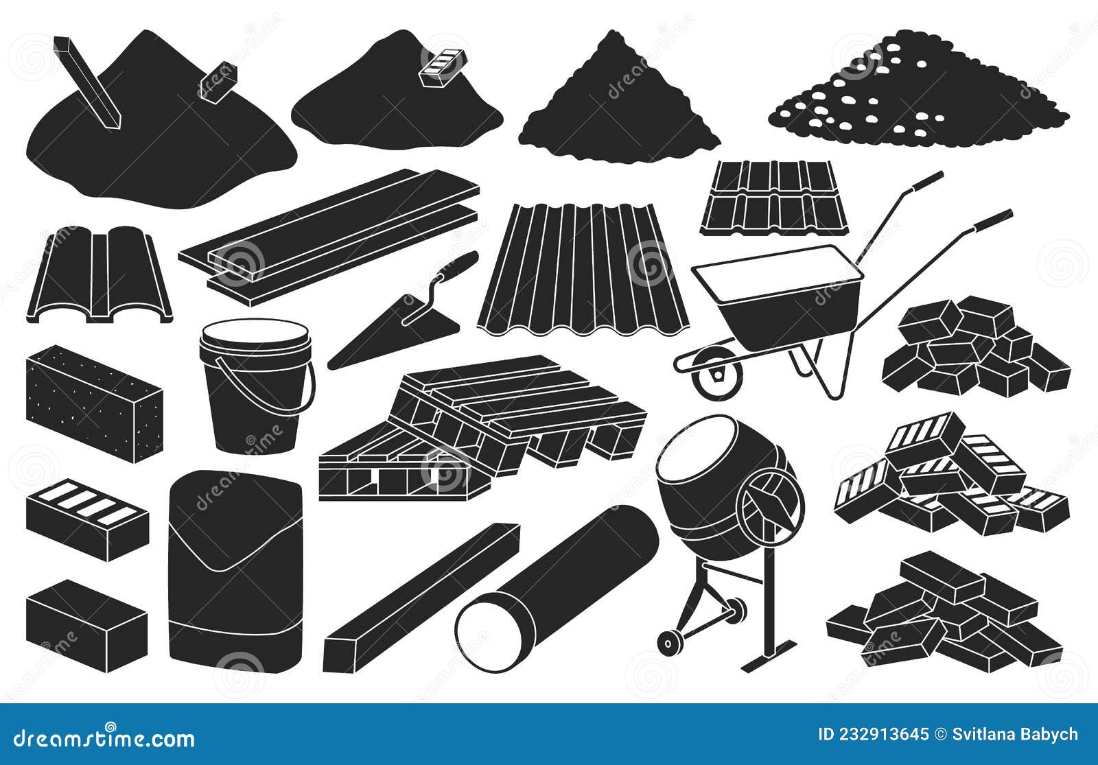 Construction Material Isolated Black Set Icon. Black Vector Set Icon ...