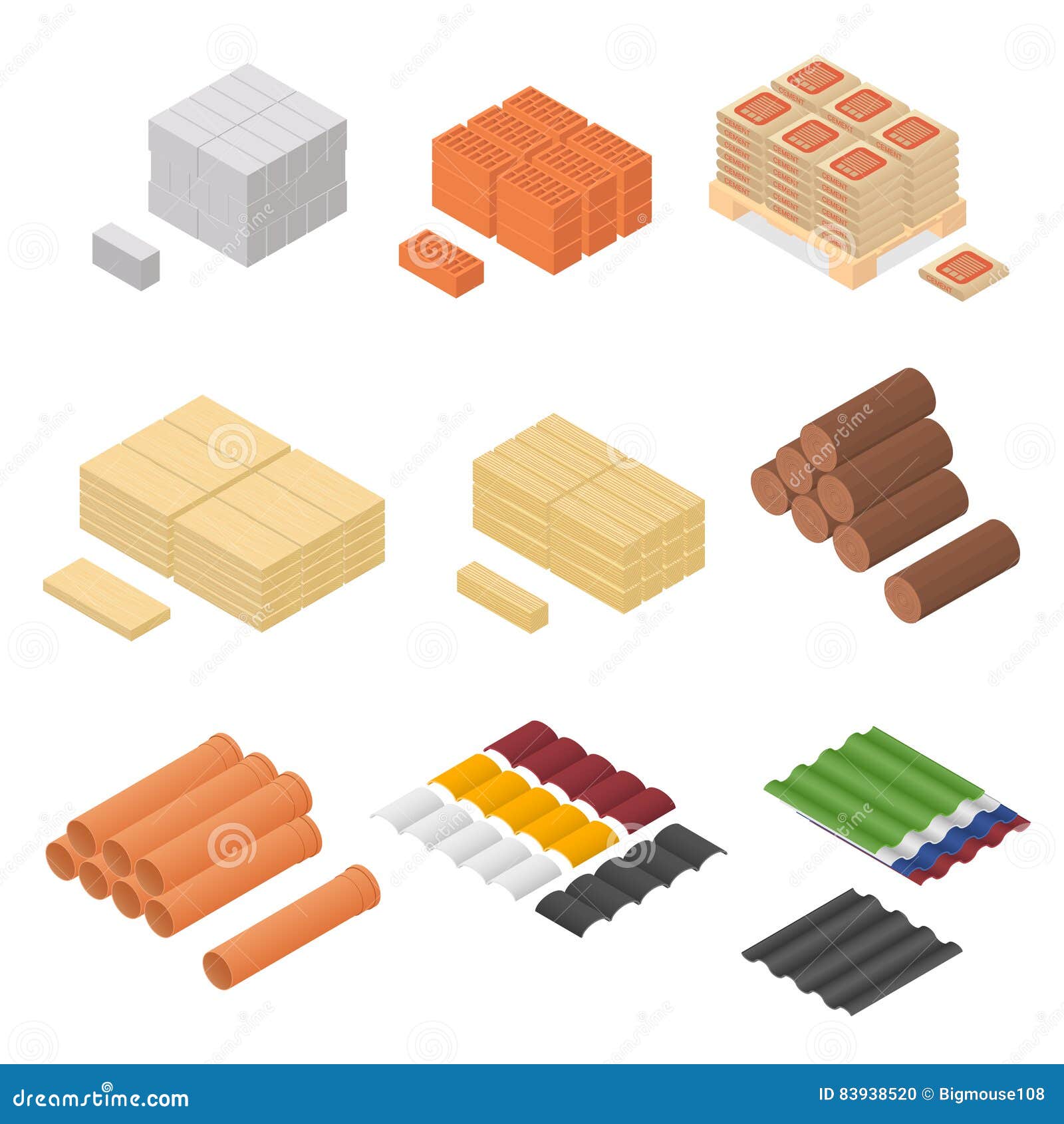 Construction Material Isometric View. Vector Stock Vector ...