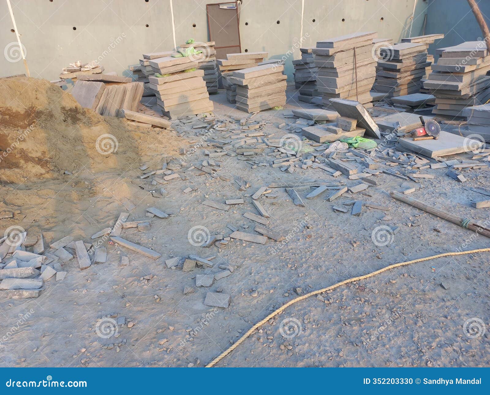 Construction Material Kept Outside a Building Premises Stock Photo ...