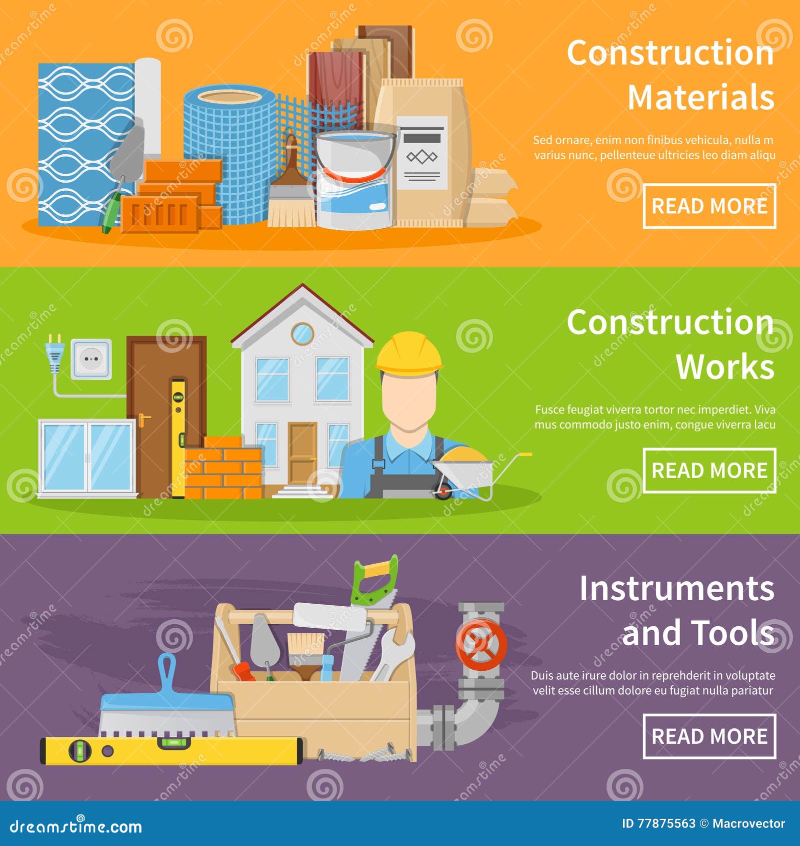 Construction Materials Banners Stock Vector - Illustration of brick ...