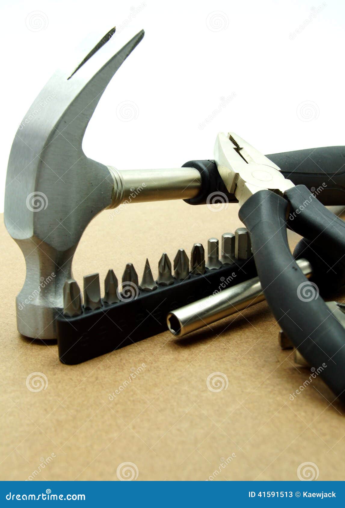 Construction Materials and Hand Tools on Wooden Bo Stock Image - Image ...