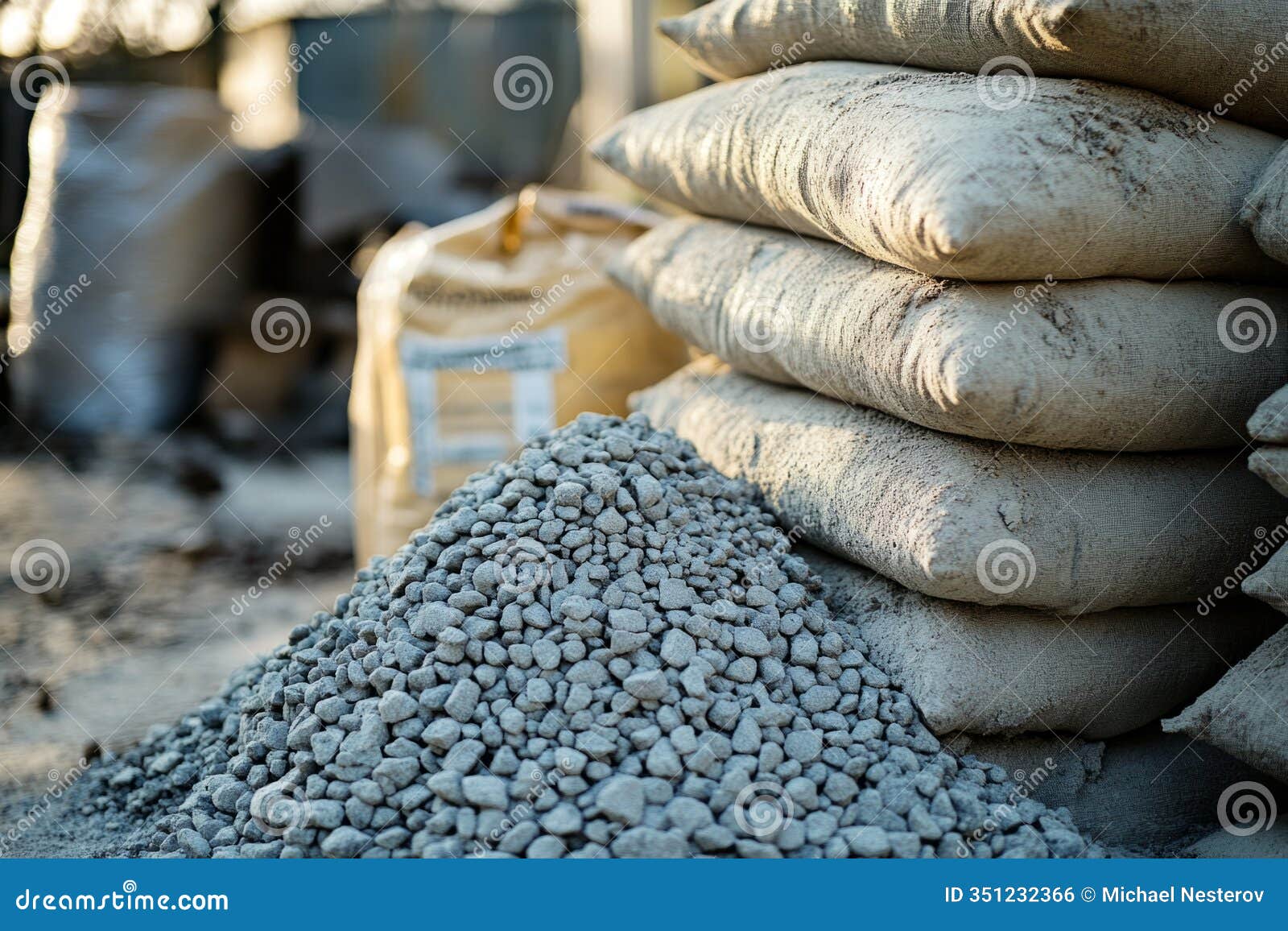 Construction Materials Including Gravel and Cement Sacks are Ready for ...
