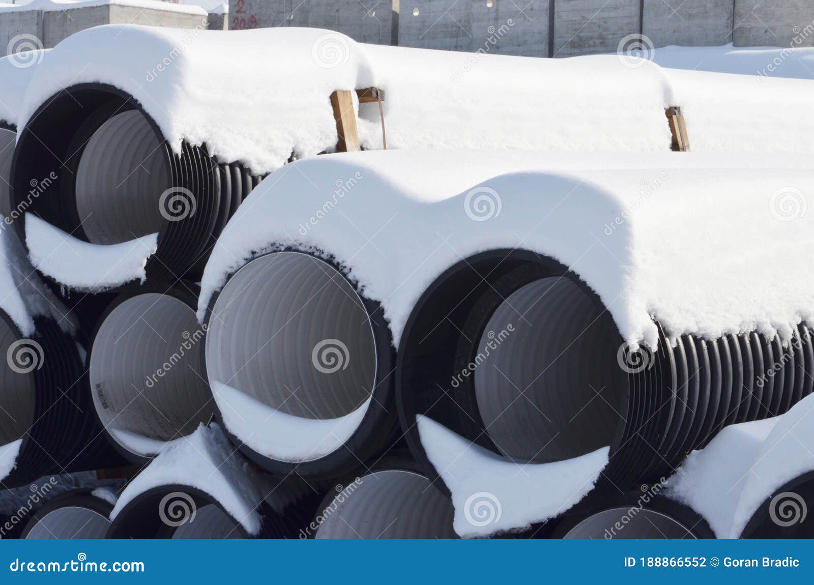Construction, Materials., Industrial, Pipes, Under, Snow Stock Photo ...