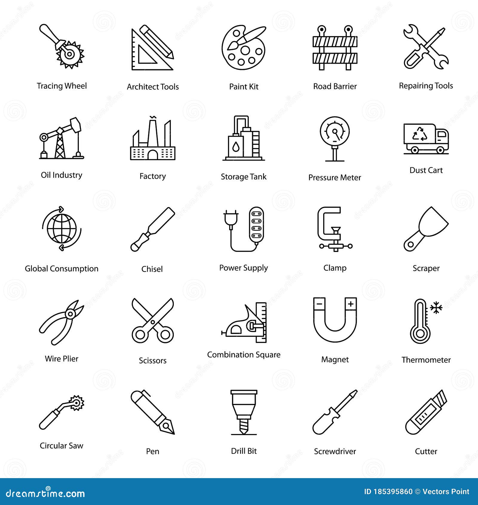 Construction Materials Line Icons Pack Stock Vector - Illustration of ...