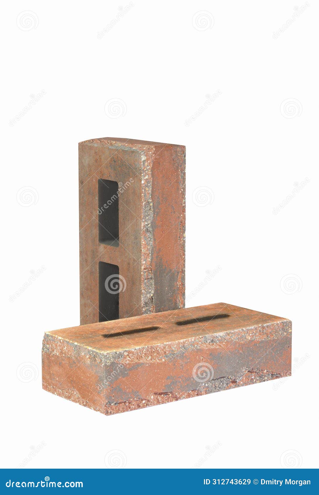Construction Materials. Pair of Aged Dark Red Bricks with Rectangular ...