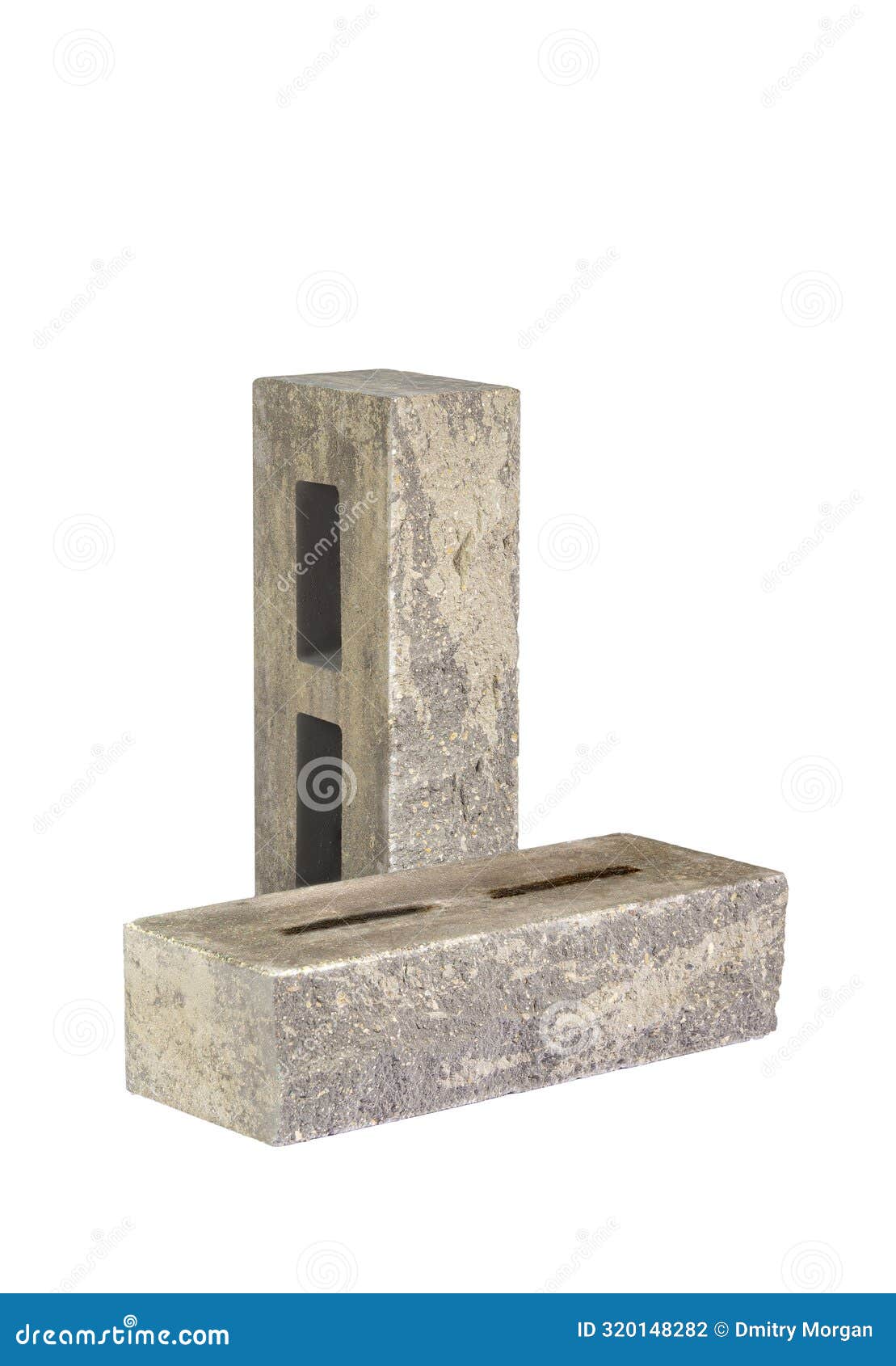 Construction Materials. Pair of Aged White Bricks with Rectangular ...
