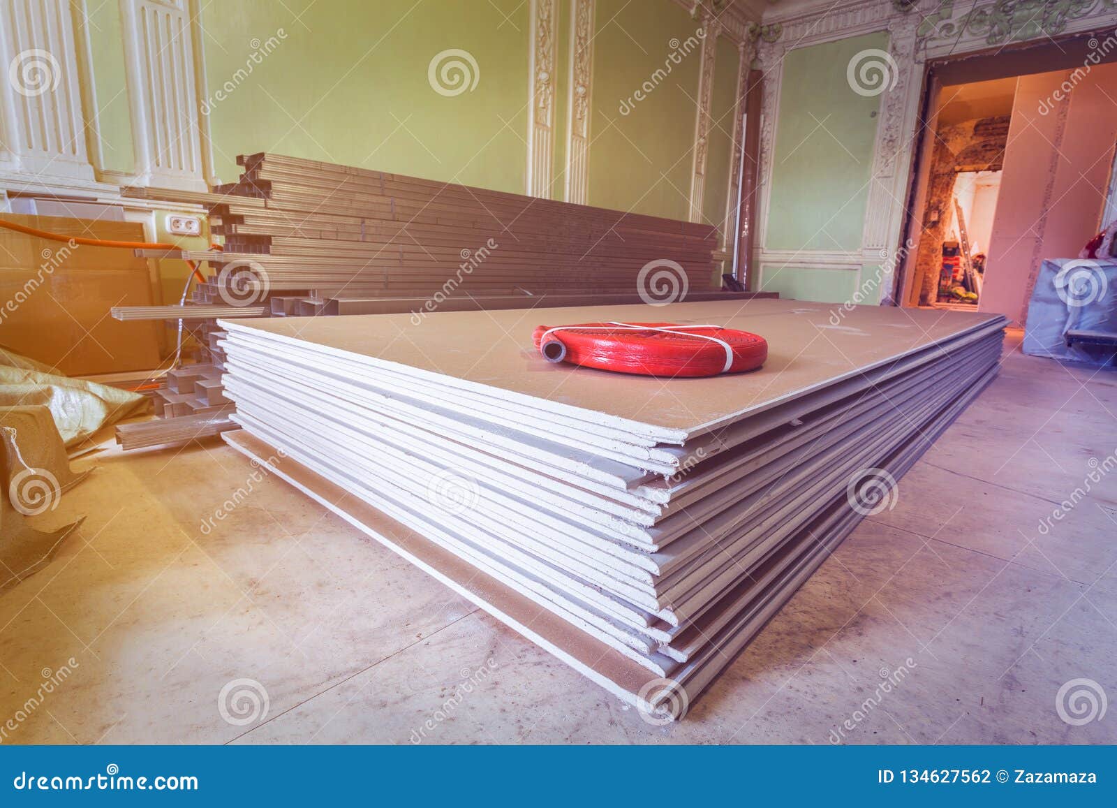 Construction Materials and Sheets of Plasterboard or Drywall are ...