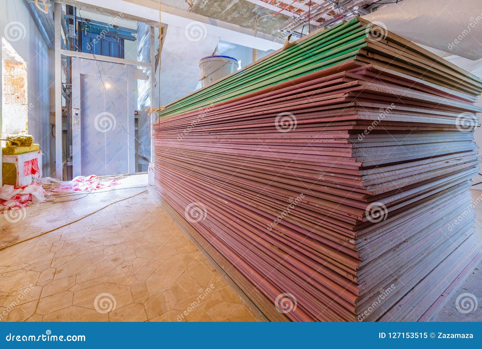 Construction Materials and Sheets of Plasterboard or Drywall are ...