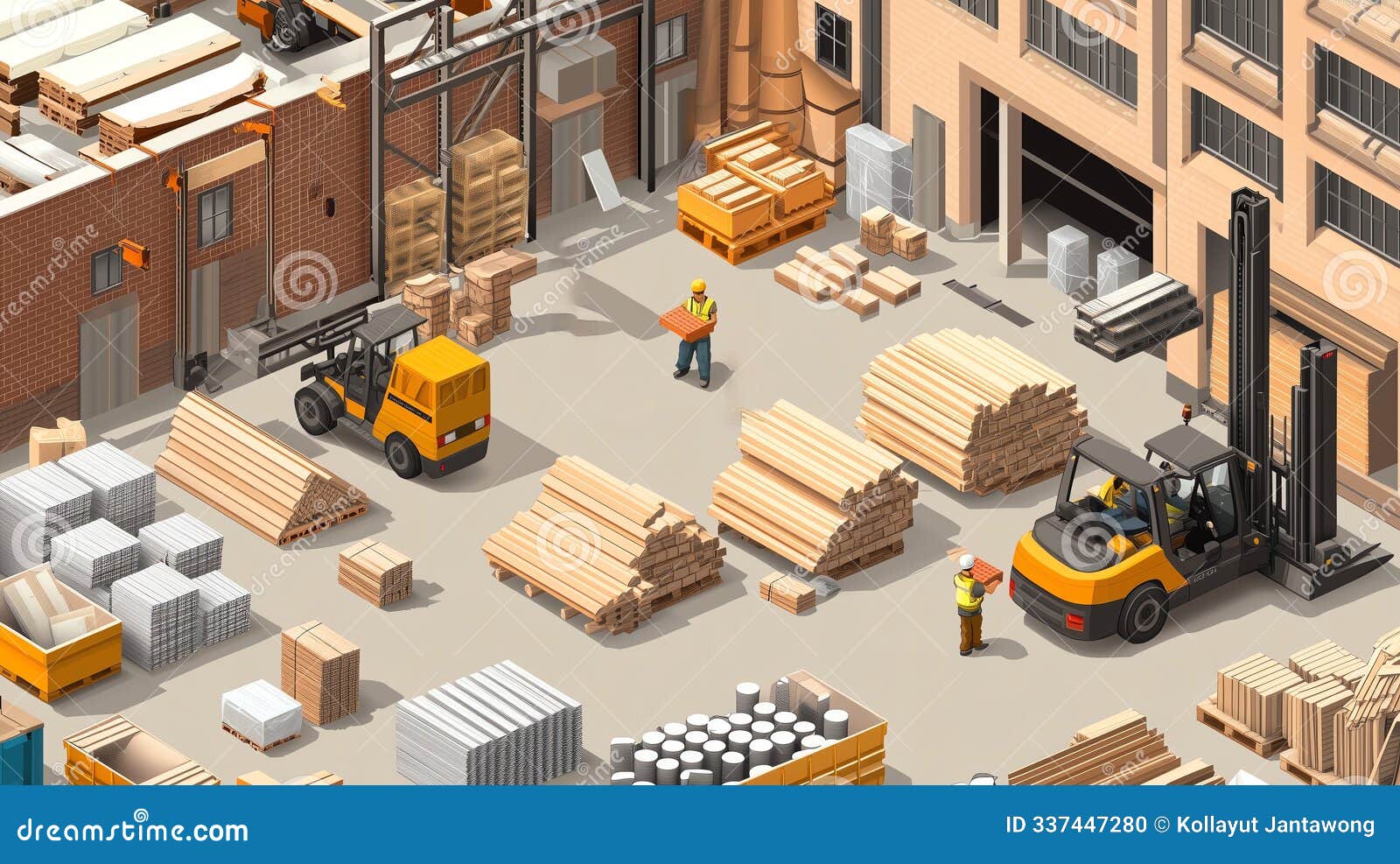 Construction Materials Storage: a 3D Vector Illustration of Organized ...