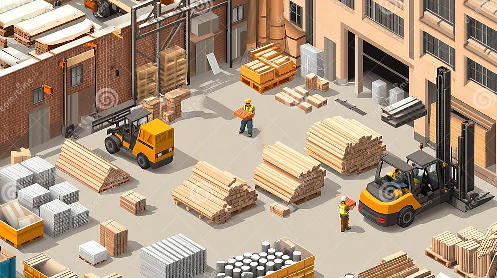 Construction Materials Storage: a 3D Vector Illustration of Organized ...