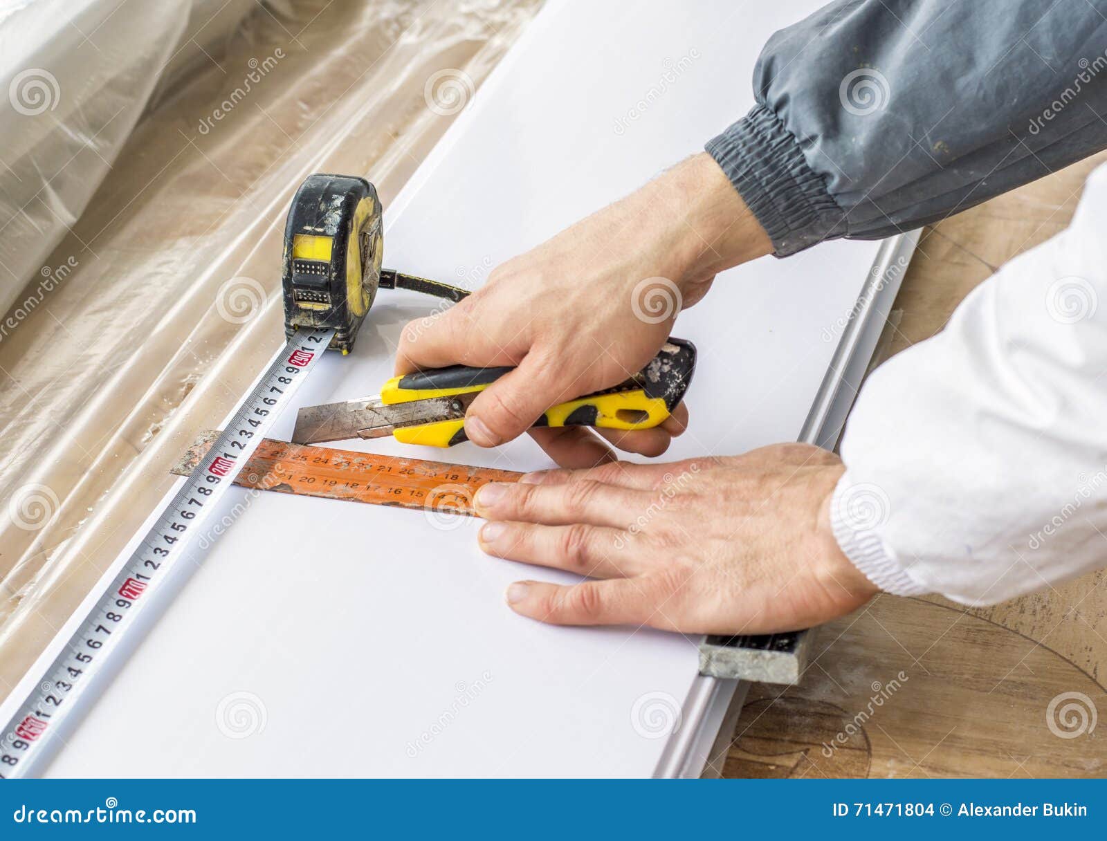 Construction, Measurement and Slit the Plastic PVC Panels Stock Photo ...