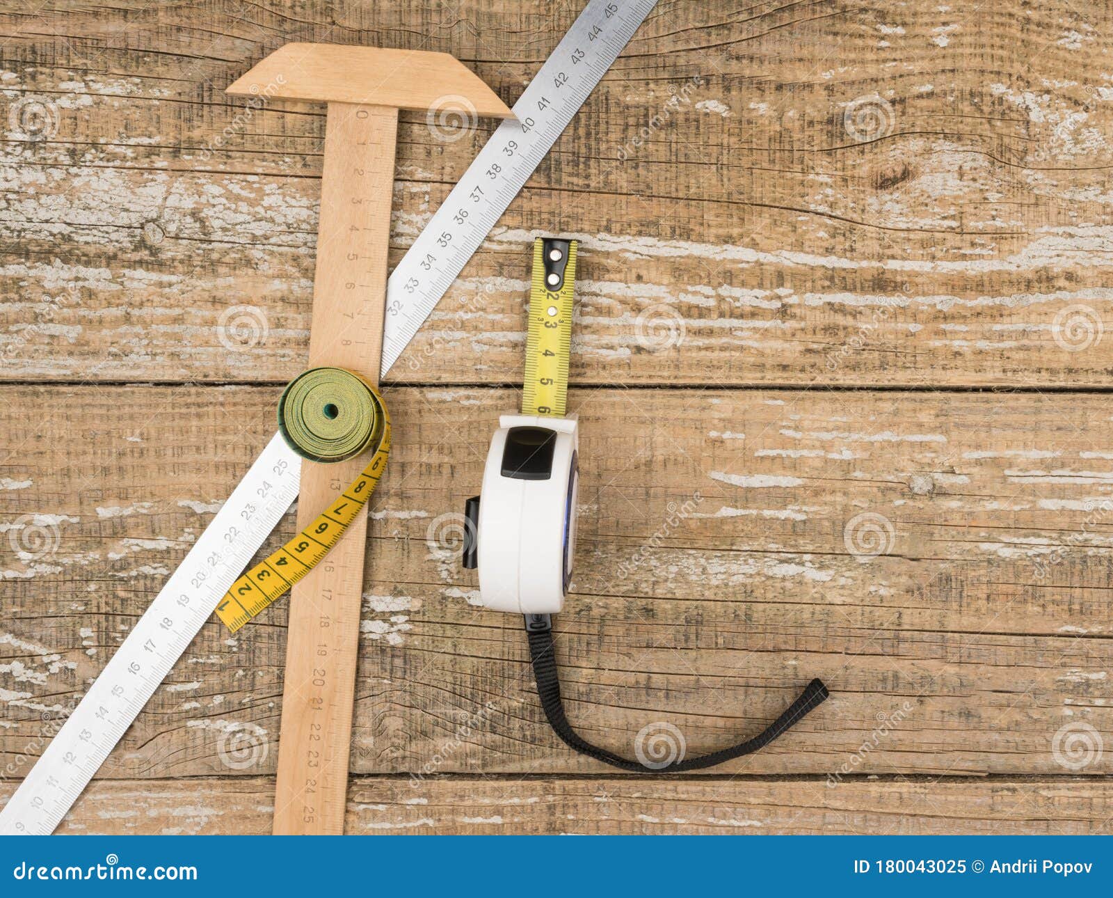 Construction Measuring Tool on Wooden Background. the View from the Top ...
