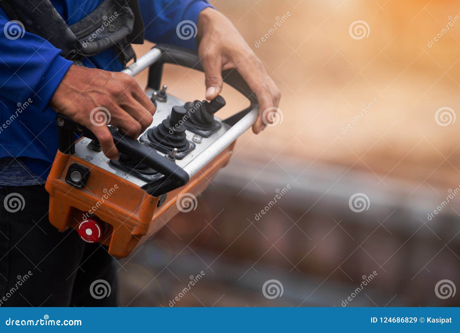 Man Worker In A Boom Lift, Machine Control On The Aerial Platform Stock ...