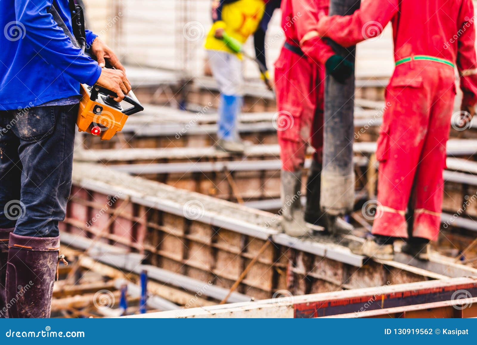 Construction Men Worker Control Boom Concrete Stock Photo - Image of ...