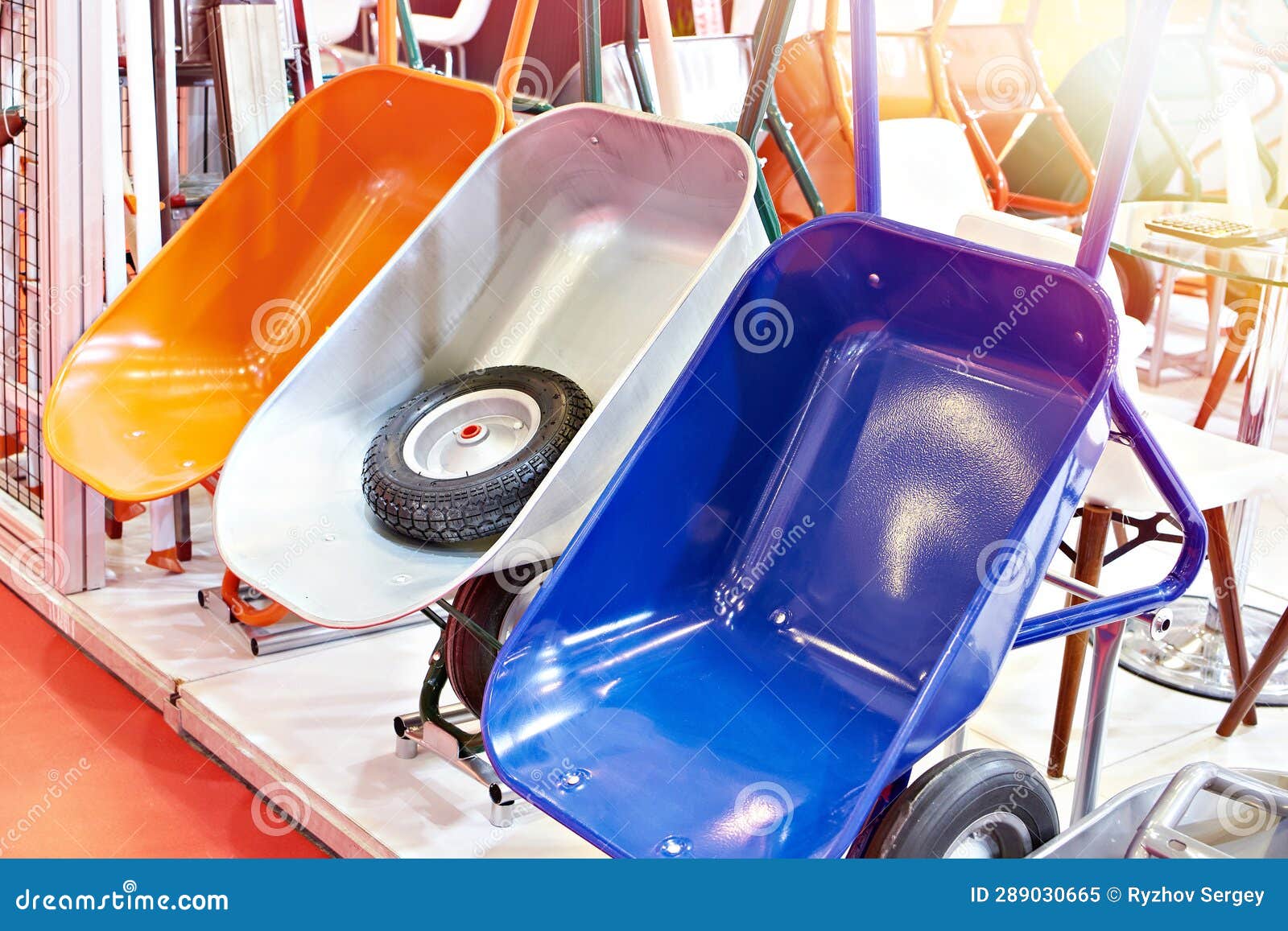 Construction Metal Wheelbarrows Stock Image - Image of green, wheels ...