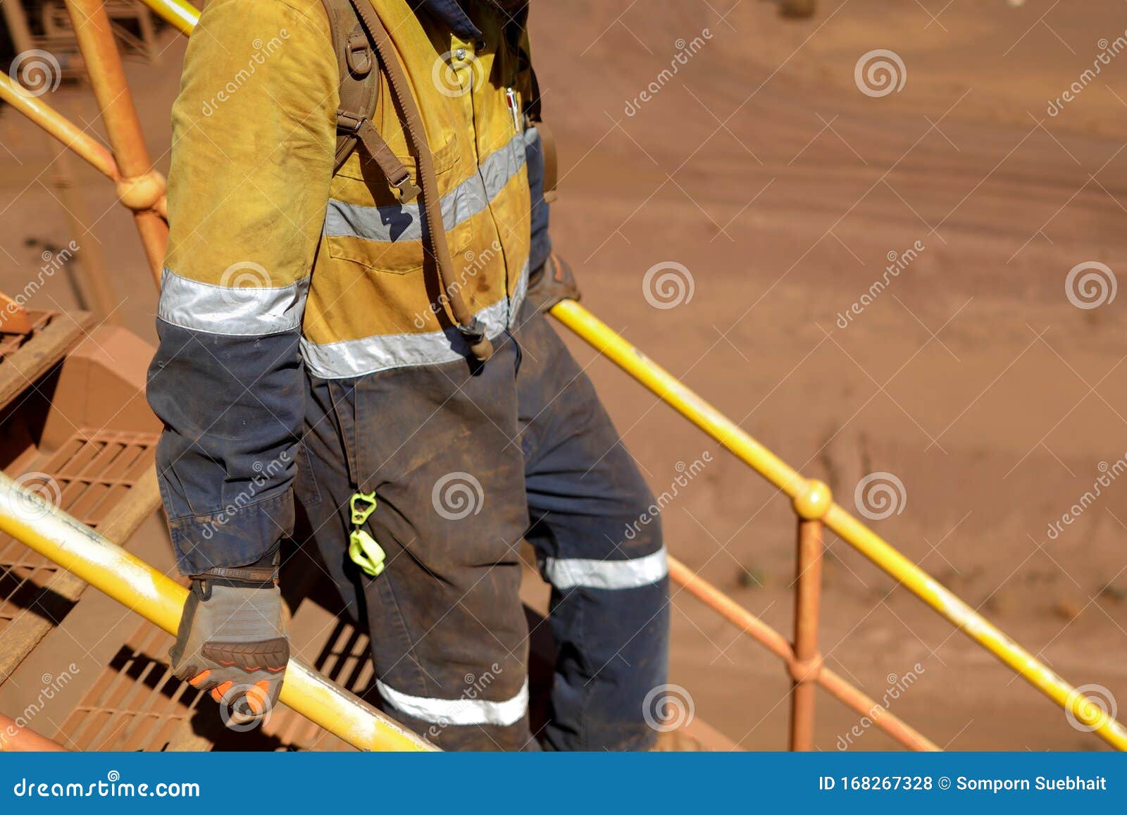 Wearing Safety Glove Dressing Work Uniform Walking Down Stairs Safety ...