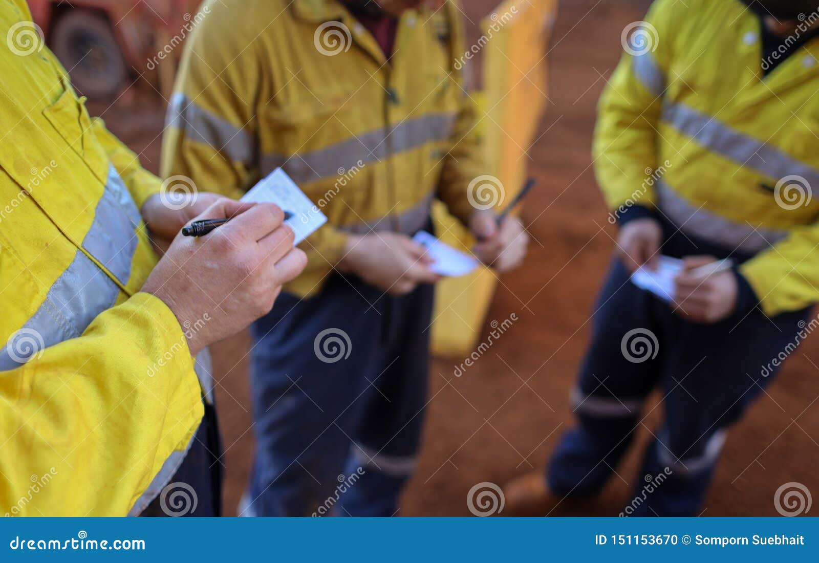 Construction Miner Workers Conducting Self Risk Assessment Call As Take ...