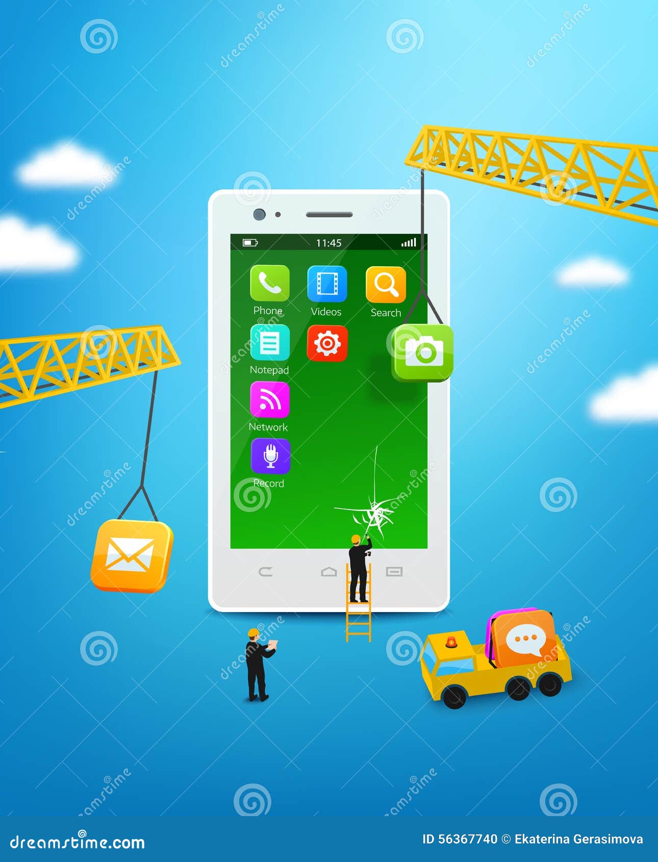 Construction Mobile Phone, Smartphone User Stock Vector - Illustration ...