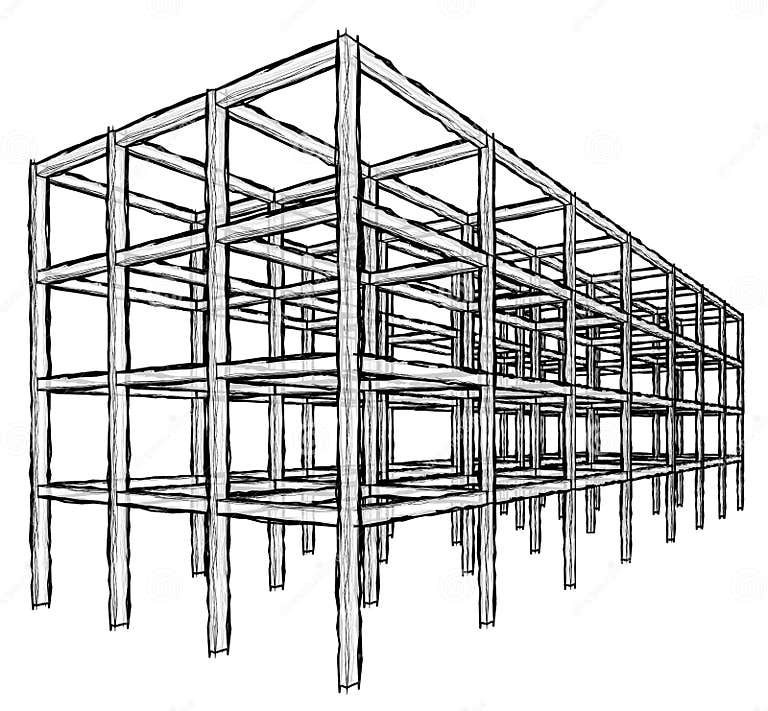Architectural Sketch Drawing Building Model Stock Vector - Illustration ...