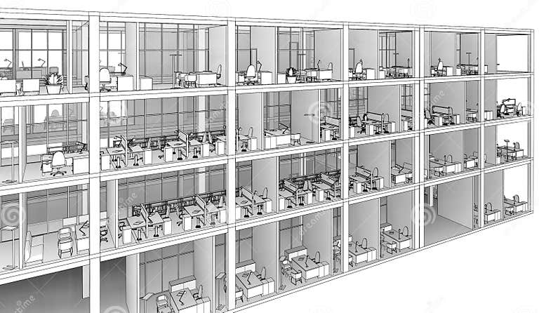 Architectural Sketch Drawing Building Model Stock Vector - Illustration ...
