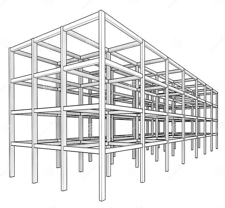 Architectural Sketch Drawing Building Model Stock Vector - Illustration ...