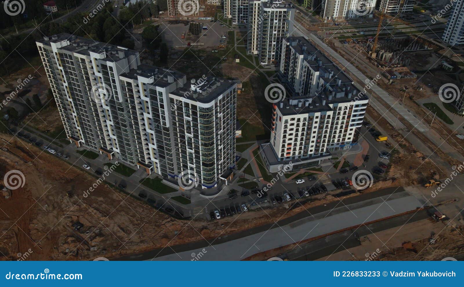 Construction of a Modern City Block. Multi-storey Buildings and ...