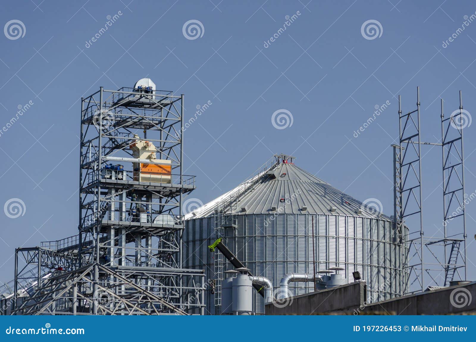 Construction of a Modern Grain Terminal on a Blue Sky Background Stock ...