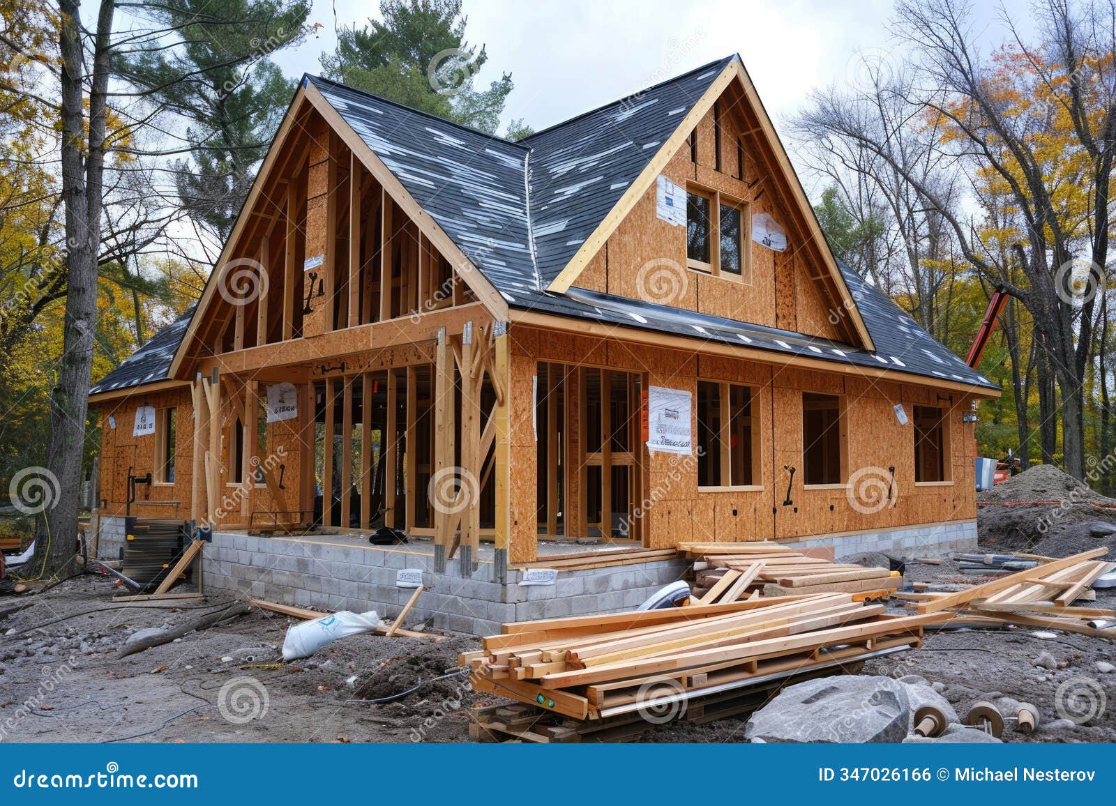 Construction of a Modern Wooden Frame House Stock Photo - Image of ...