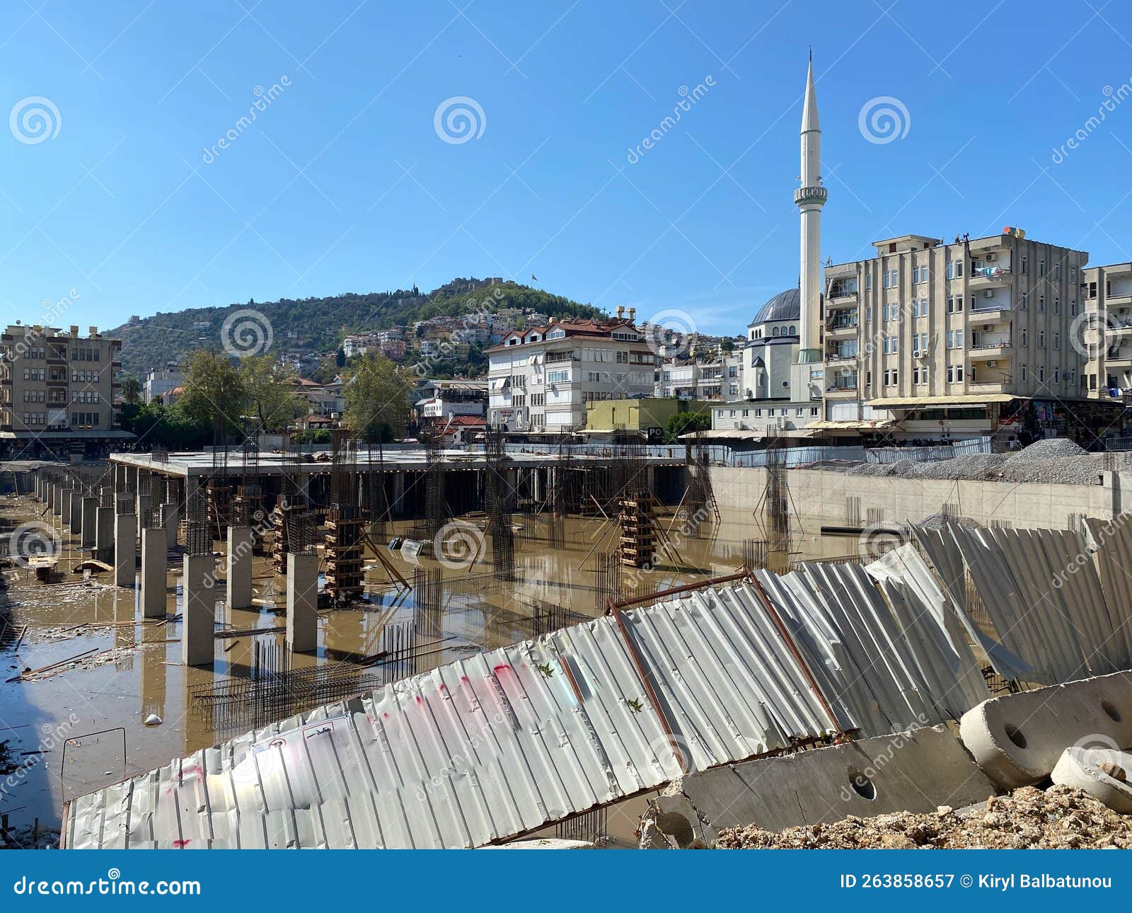 Construction of a Monolithic-frame Building, Unfinished Foundation with ...