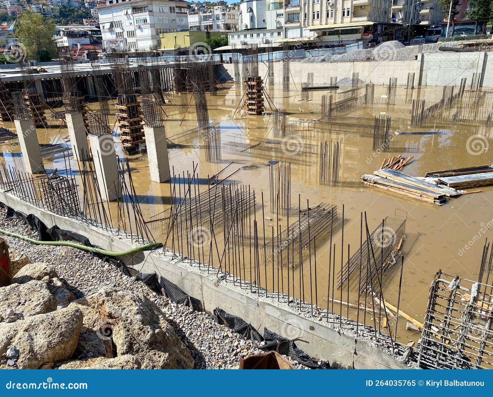 Construction of a Monolithic-frame Building, Unfinished Foundation with ...
