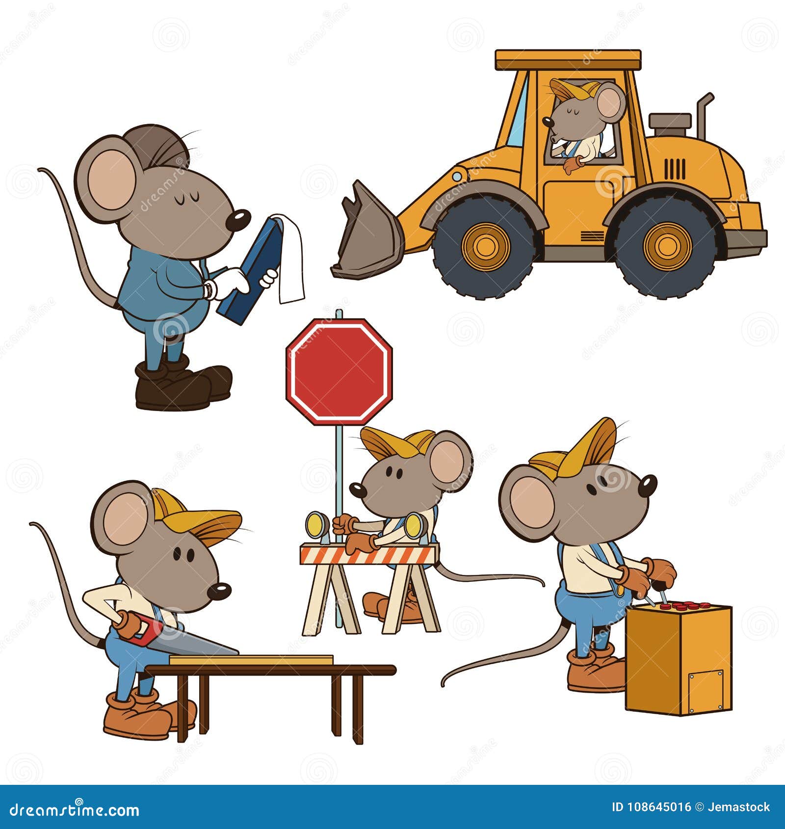 Construction Mouse Workers Funny Cartoon Stock Vector - Illustration of ...