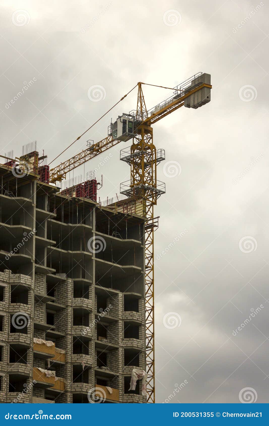 Construction of a Multi-storey Building with a Construction Crane Stock ...