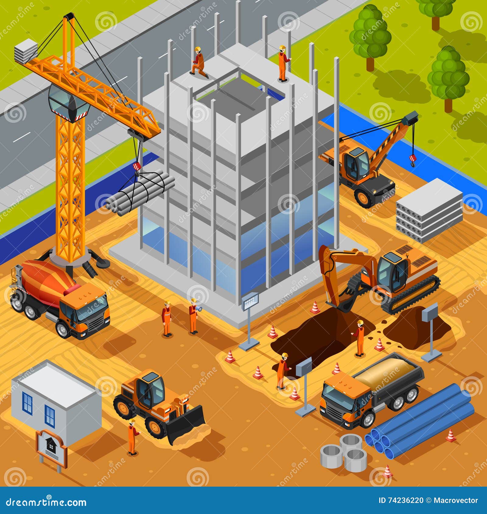 Construction of Multistory Building Isometric Concept Stock Vector - Illustration of dump, high ...