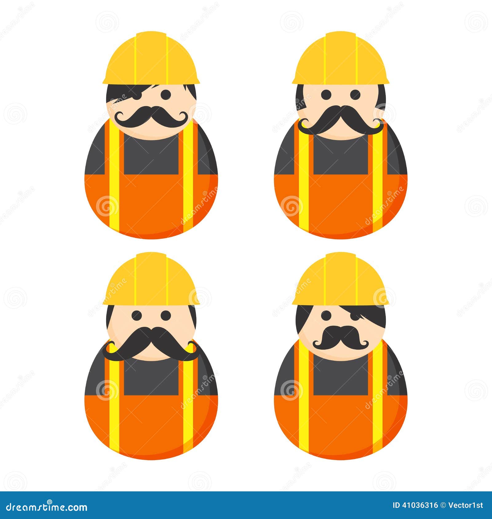 Construction Mustache Guy Avatar Portrait Stock Vector - Illustration ...
