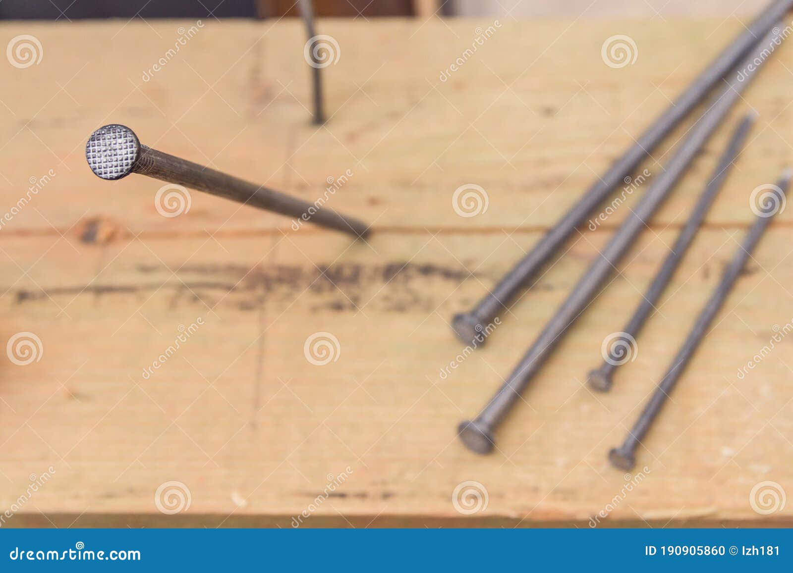 Construction Nails during the Construction of a Wooden House. Stock ...