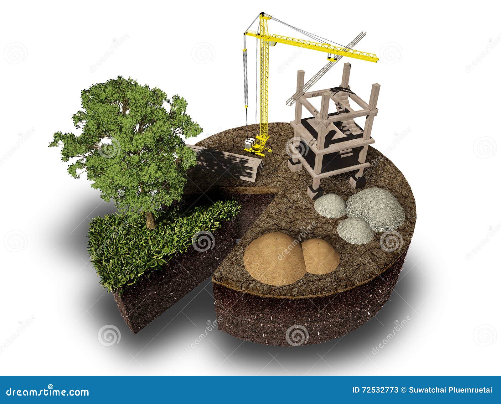 Construction and Nature , 3d Rendering Stock Image - Image of earth ...