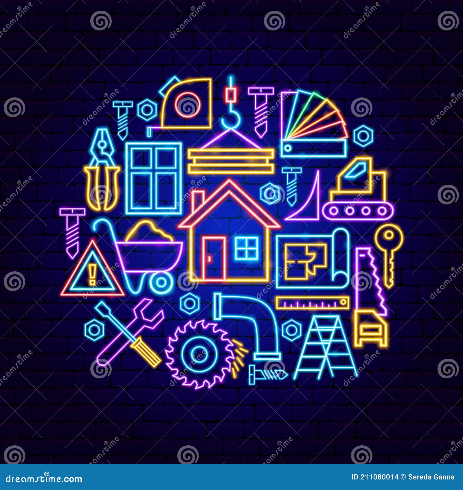 Construction Neon Concept stock vector. Illustration of tools - 211080014