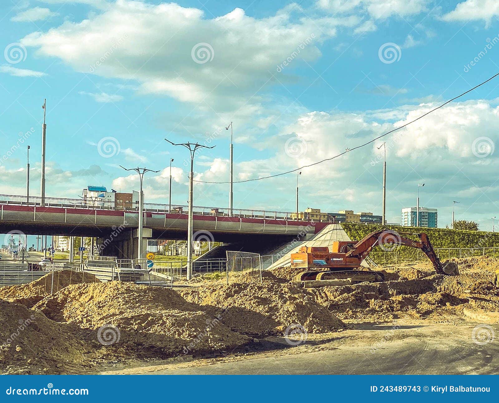 Construction of a New Area of the City. Construction Ditch, Laying of ...